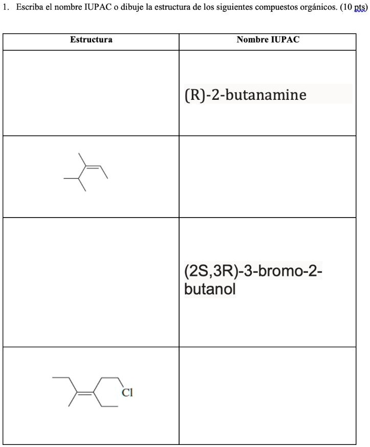 SOLVED: Write the IUPAC name or draw the structure of the following organic compounds. (10 ...