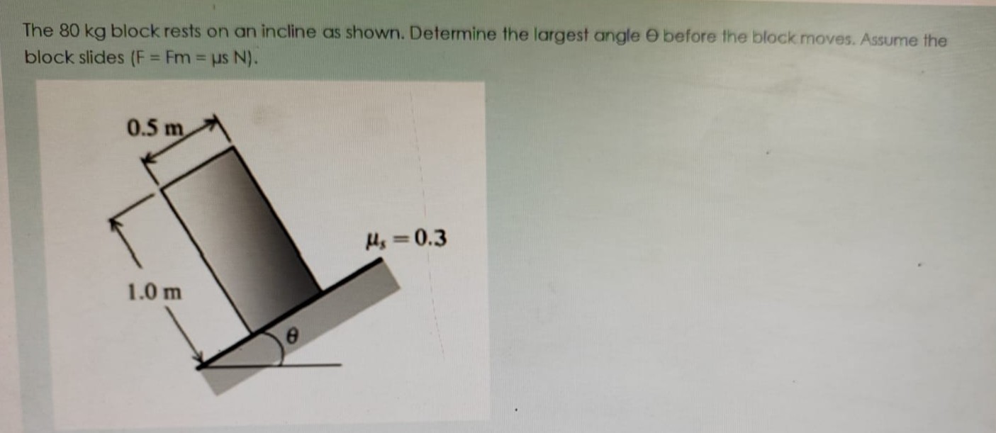 The 80 kg block rests on an incline as shown. Determine the largest ...