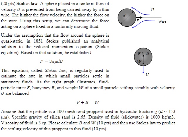 SOLVED: Stokes' Law: A sphere placed in a uniform flow of velocity U is ...