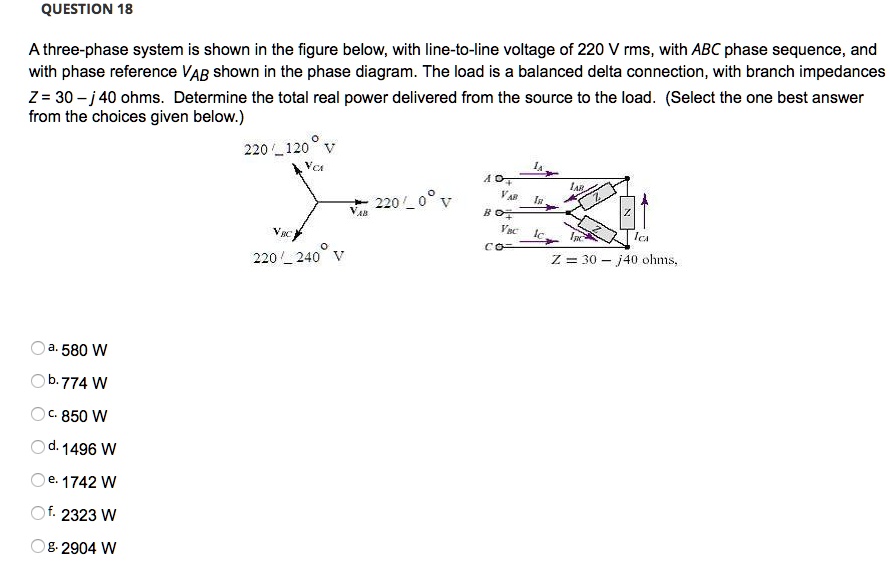 SOLVED: A three-phase system is shown in the figure below, with line-to ...