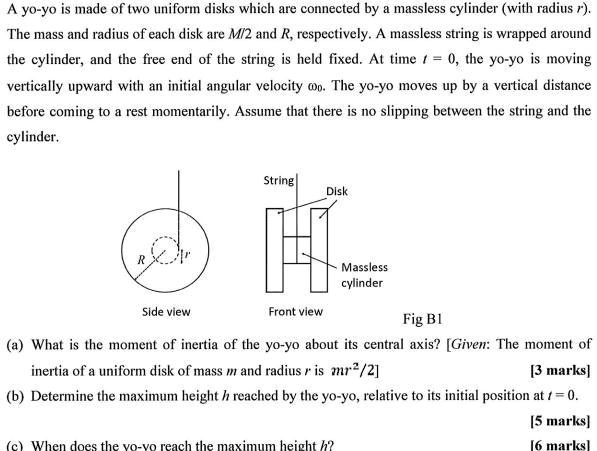 a yo yo is made of two uniform disks which are connected by massless cylinder with radius r the ...