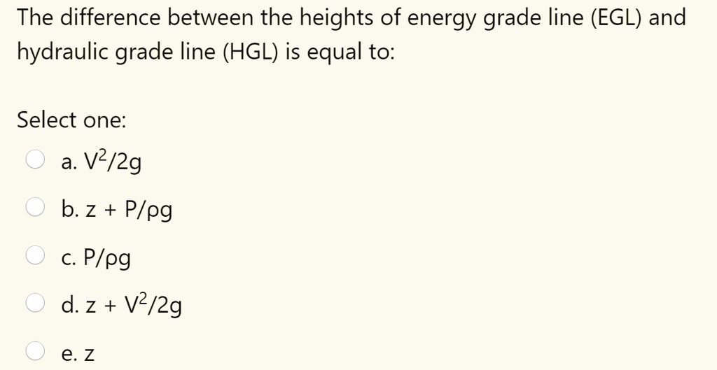 SOLVED: The difference between the heights of the energy grade line ...