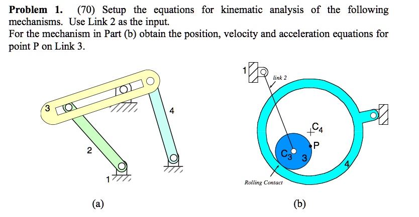 Problem 1. (70) Set up the equations for kinematic analysis of the following mechanisms. Use ...