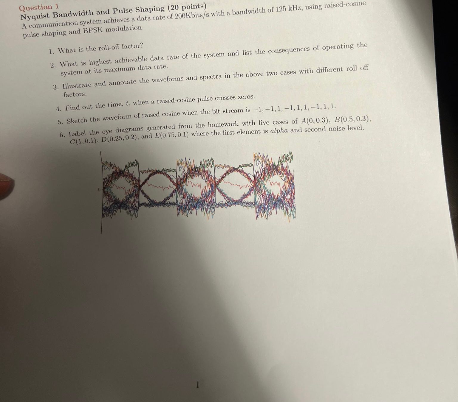 Question 1 Nyquist Bandwidth and Pulse Shaping (20 points) A communication system achieves a ...