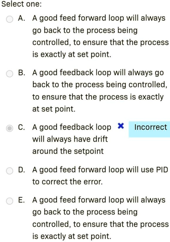 SOLVED: A. A good feedback loop will always go back to the process being controlled, to ensure ...