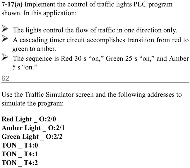 7-17(a) Implement the control of traffic lights PLC program shown. In ...