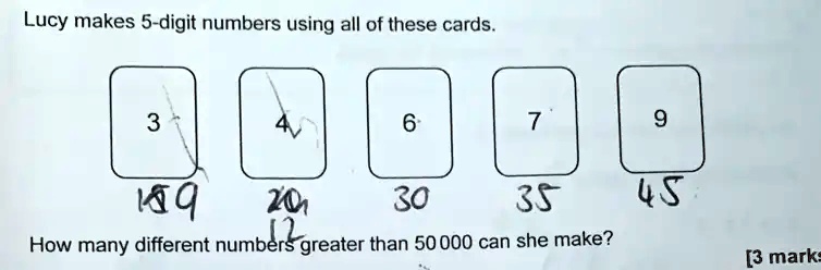 Lucy makes 5-digit numbers using all of these...