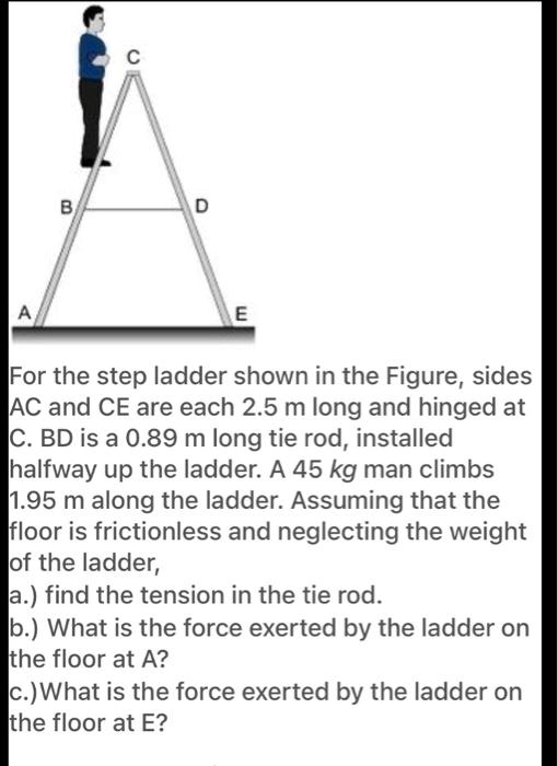 For the step ladder shown in the Figure, sides AC and CE are each 2.5 m ...
