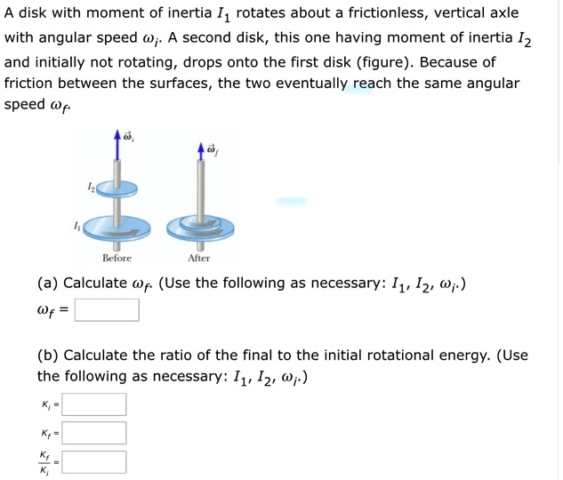 SOLVED: A disk with moment of inertia I1 rotates about a frictionless ...