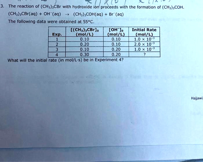 SOLVED: The reaction of (CH3)2CBr with hydroxide ion proceeds with the ...