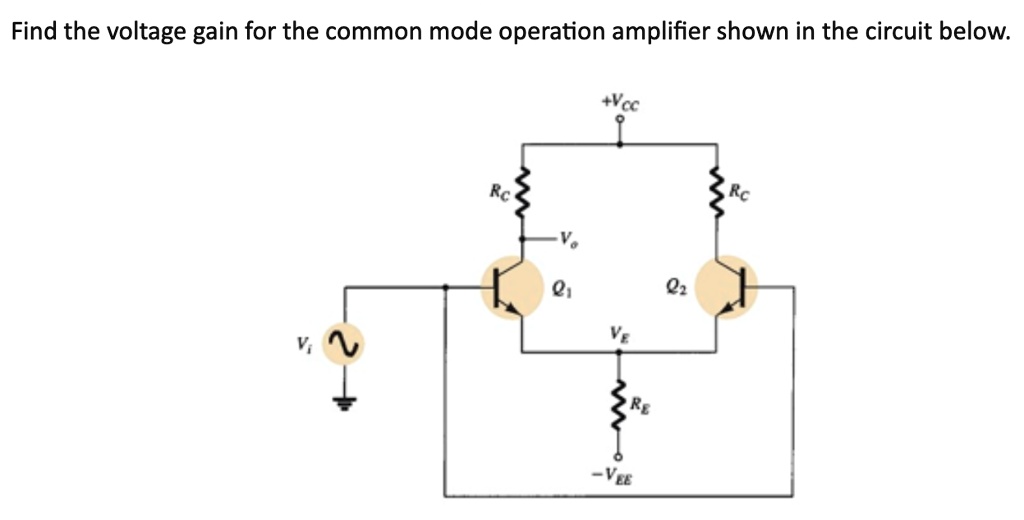 Find the voltage gain for the common mode operation amplifier shown in ...