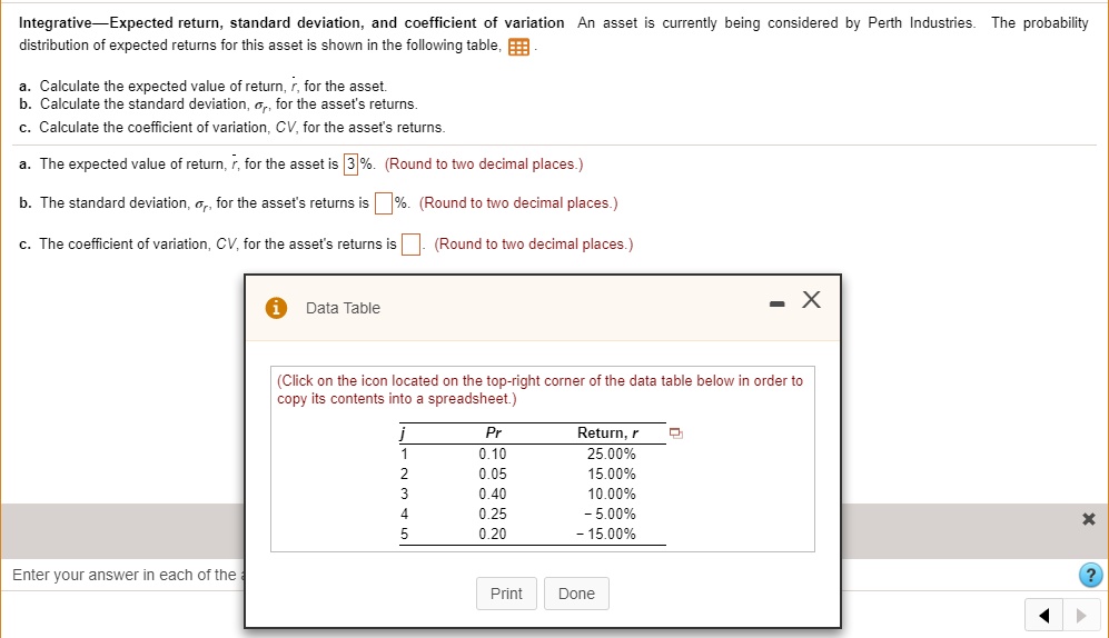Solved Integrative Expected Return Standard Deviation And