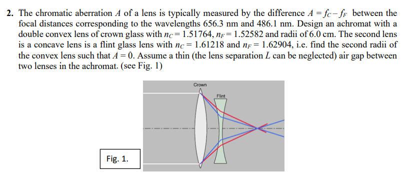 SOLVED: 2. The chromatic aberration A of a lens is typically measured ...