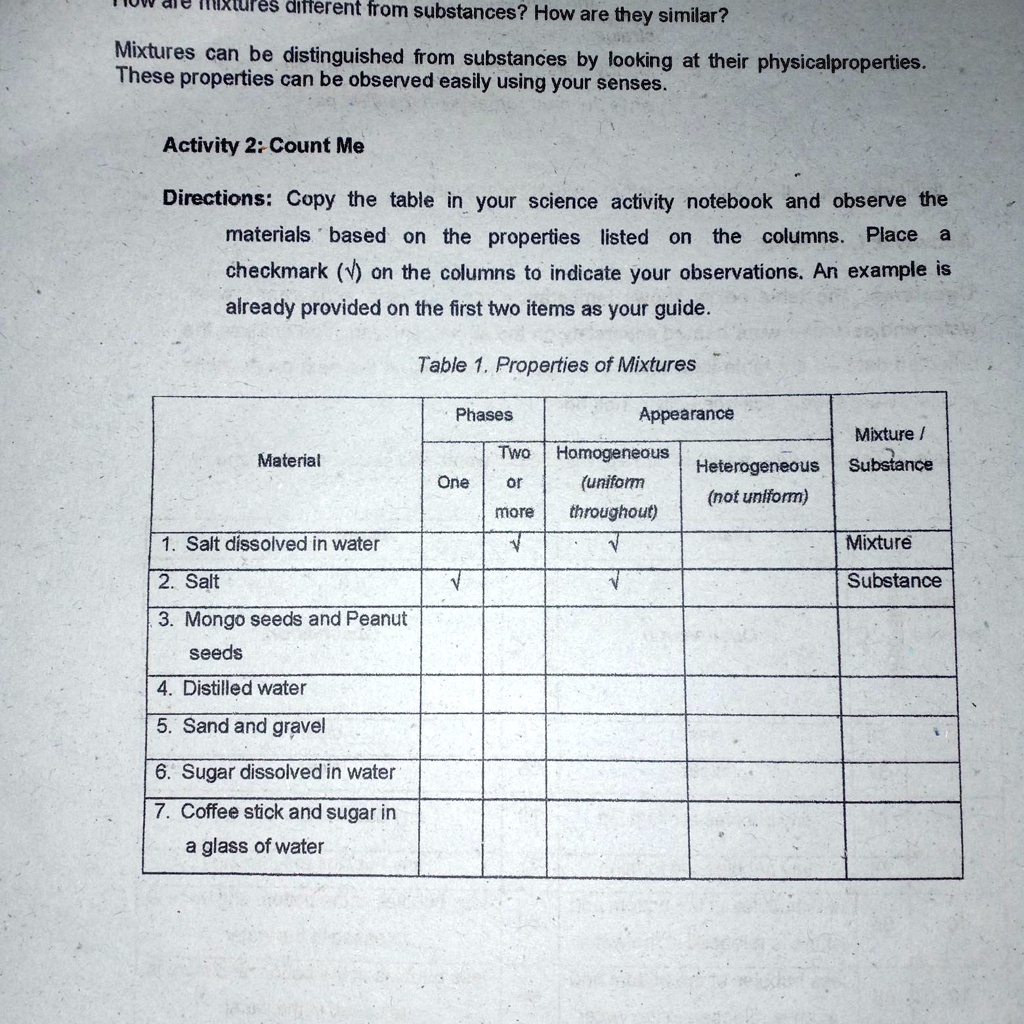 SOLVED: 'copy the table on your science notebook activity and observe the materials based on the ...