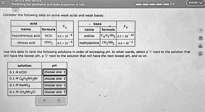 [GET ANSWER] AND BASES Predicting the qualitative acid-base properties of salts Consider the ...