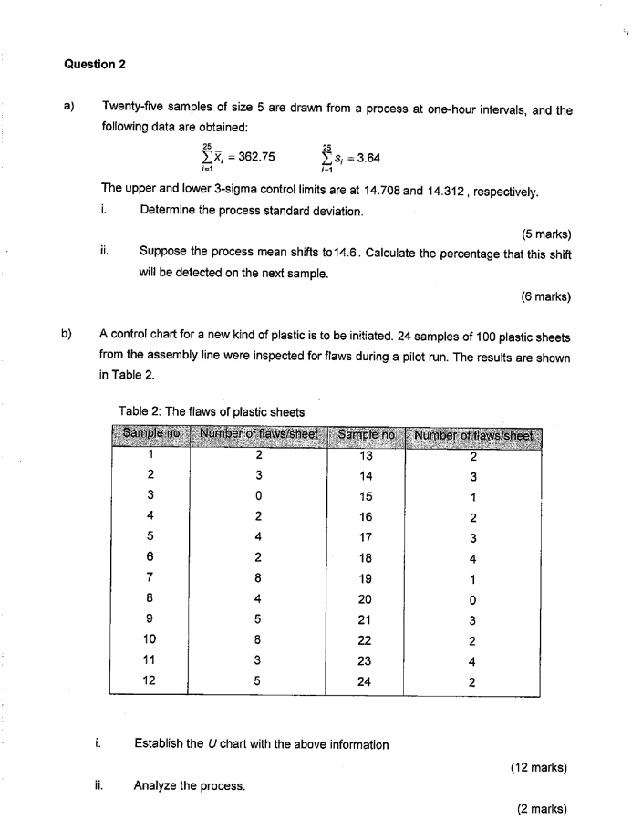 SOLVED: Texts: Question 2 a) Twenty-five samples of size 5 are drawn ...
