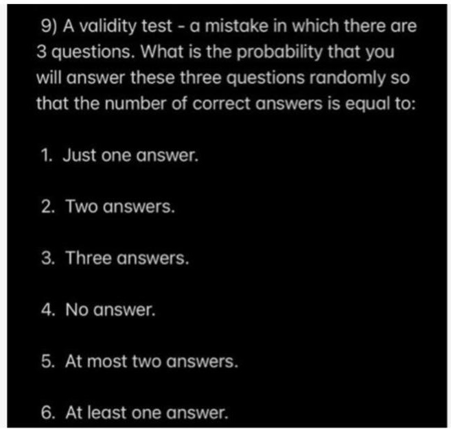 SOLVED: 9) A validity test a mistake in which there are 3 questions ...