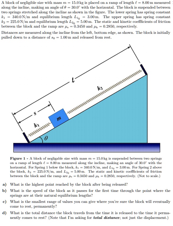 SOLVED: block of negligible size with mass 15.0kg is placed on ramp of length 00 m measured ...
