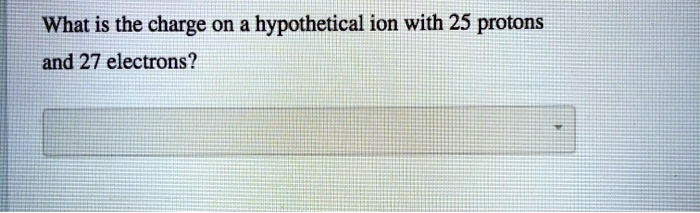 SOLVED: What is the charge on a hypothetical ion with 25 protons and 27 ...