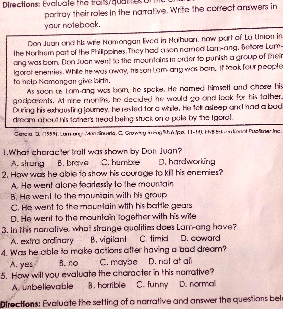 SOLVED: Evaluate the traits/qualities of the characters as to how they ...