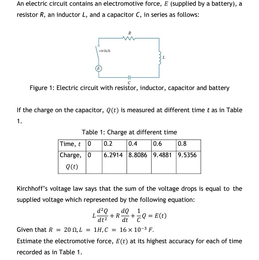 An electric circuit contains an electromotive force, E (supplied by a ...