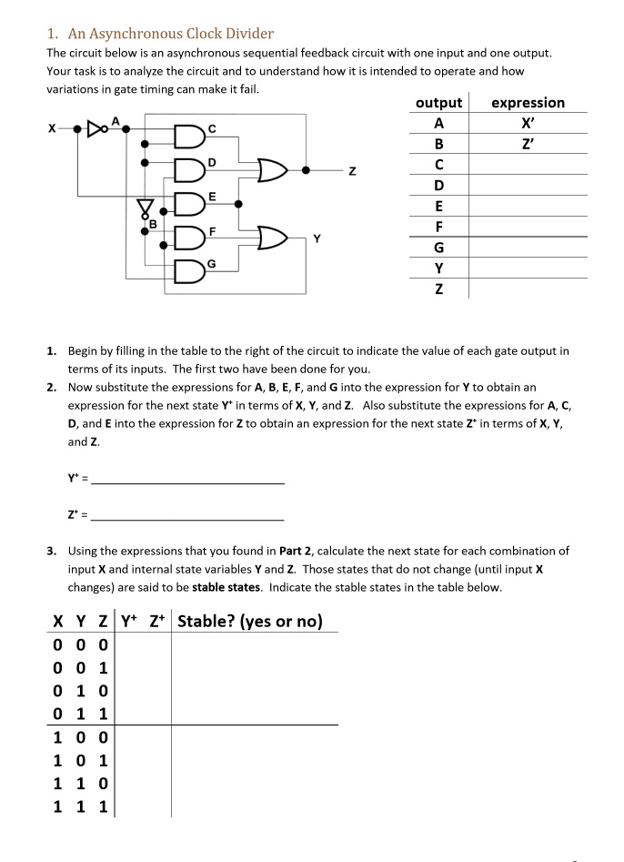 SOLVED: An Asynchronous Clock Divider The circuit below is an asynchronous sequential feedback ...