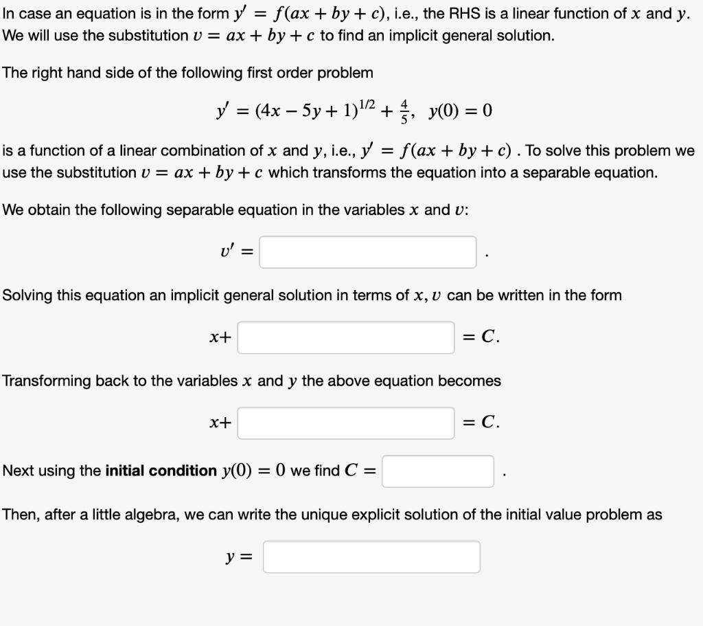 SOLVED: In case an equation is in the form y f(ax + by + c), i.e., the ...