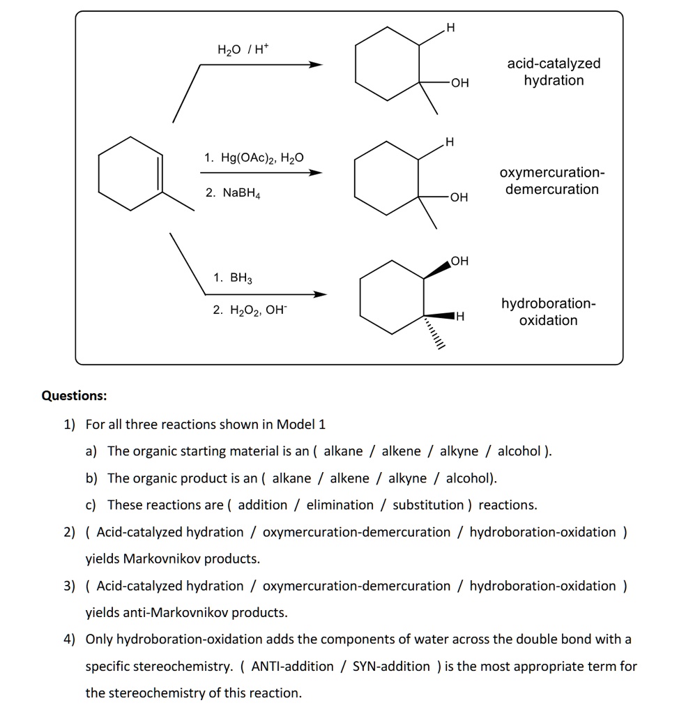 for all three reactions shown in model 1 a the organic starting ...