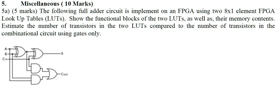Solved 5 Miscellaneous 10 Marks 5a 5 Marks The Following Full Adder Circuit Is Implemented 