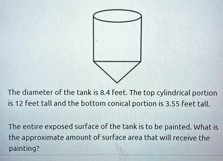 SOLVED: The diameter of the tank is 8.4 feet: The top cylindrical ...