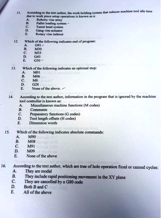 SOLVED: 11. Due to workpiece setup operations is known as a: A. Robotic vise array B. Pallet ...