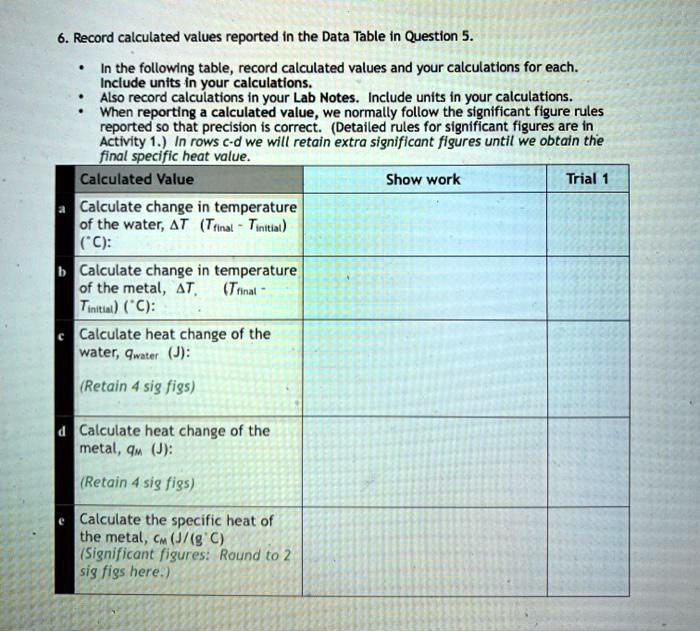 VIDEO solution: Record calculated values reported in the Data Table in Question 5. In the ...
