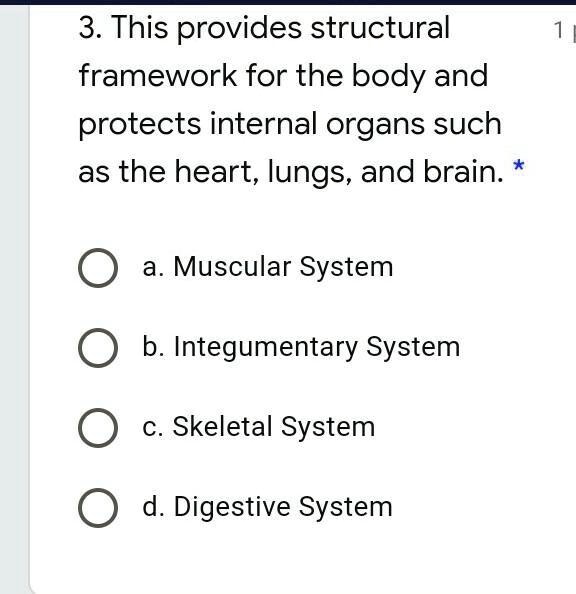 3. This provides structural framework for the body and protects ...