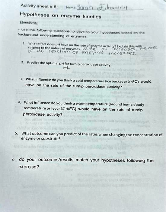 SOLVED: Activity sheet #8: Hypotheses on enzyme kinetics Questions: 1 ...