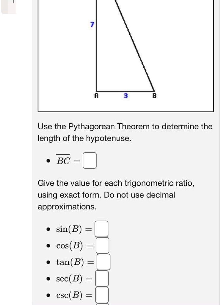 SOLVED: Use the Pythagorean Theorem to determine the length of the ...