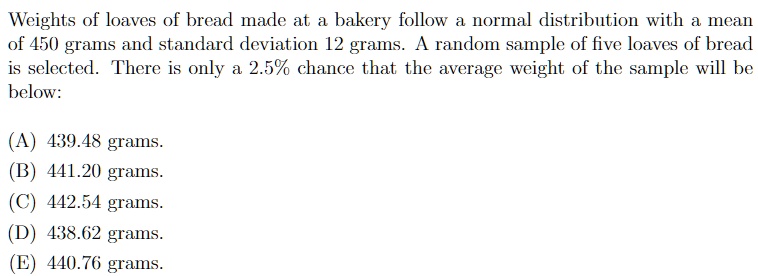 weights of loaves of bread made at bakcrv follow a normal distribution ...