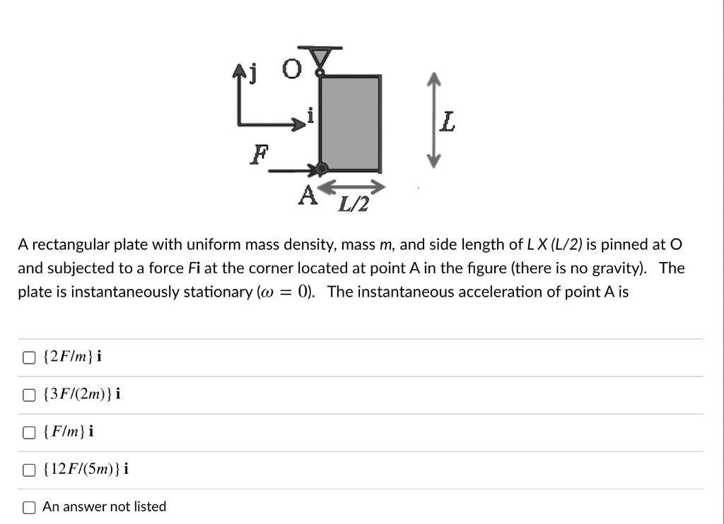 t rectangular plate with uniform mass density mass m and side length of lx l2 is pinned at 0 and ...