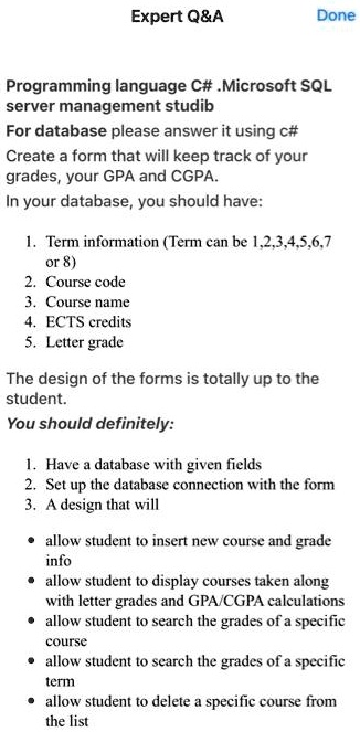 SOLVED: Programming language C#. Microsoft SQL Server Management Studio ...
