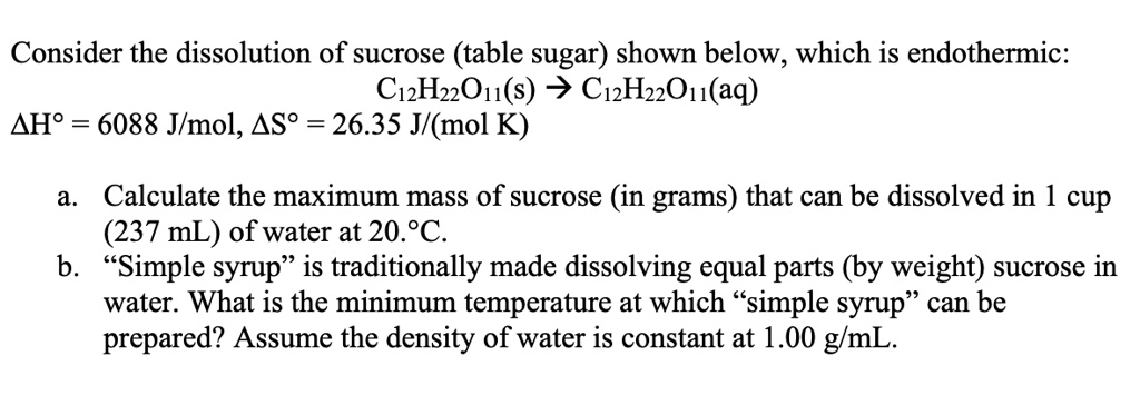 Consider the dissolution of sucrose (table sugar) sho… - SolvedLib