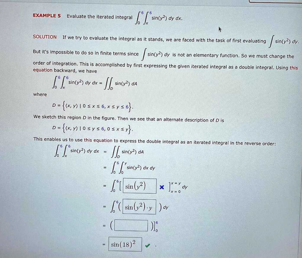 Solved Example 5 Evaluate The Iterated Integral Sin Y 2 Dy Dx