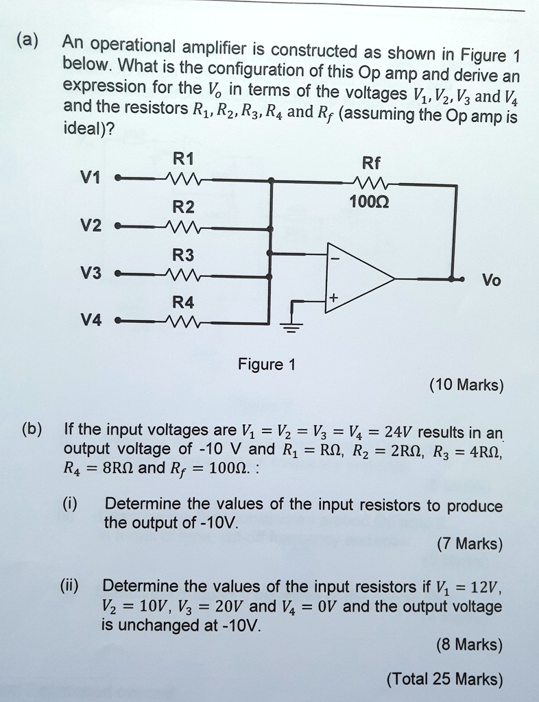 SOLVED: (a) An operational amplifier is constructed as shown in Figure 1 below. What is the ...