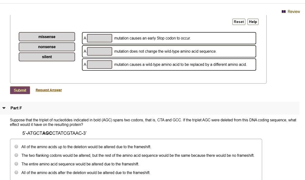 missense mutation causes an early Stop codon to occur. nonsense ...