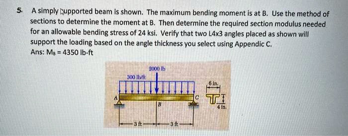 A simply supported beam is shown. The maximum bending moment is at B ...