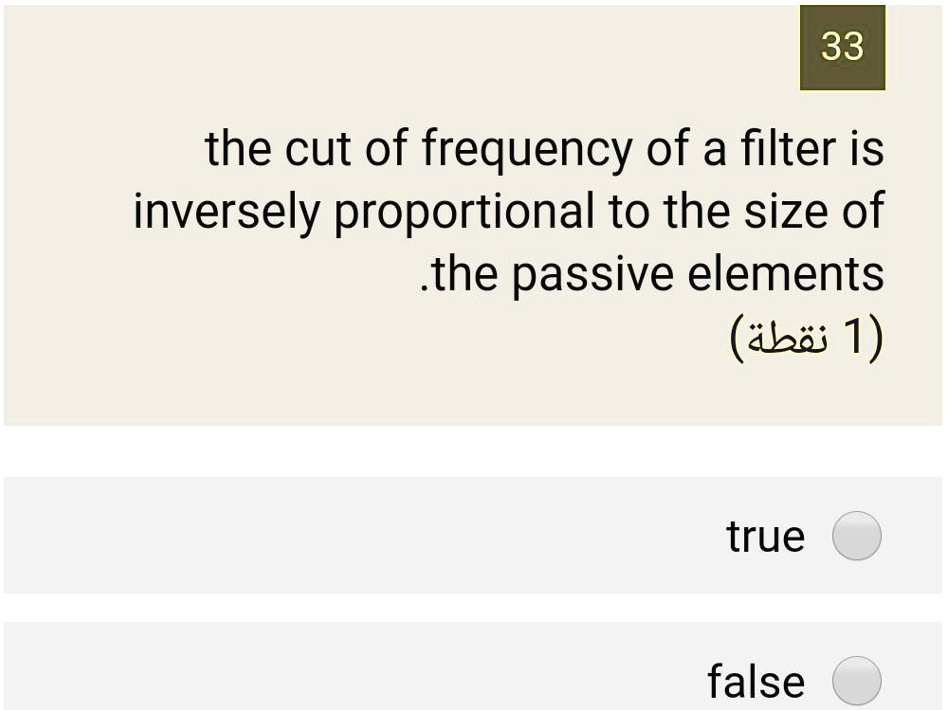 SOLVED: 33 the cut of frequency of a filter is inversely proportional ...