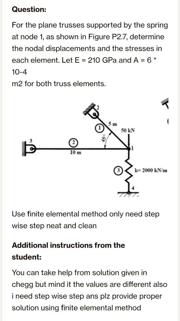 Question: For the plane trusses supported by the spring at node 1, as shown in Figure P2.7 ...