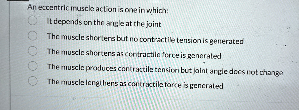 An eccentric muscle action is one in which: It depends on the angle at ...