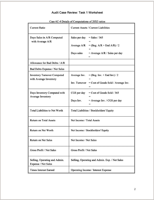 Audit Case Review: Task 1 Worksheet Case 6C-4 Details of Computations ...