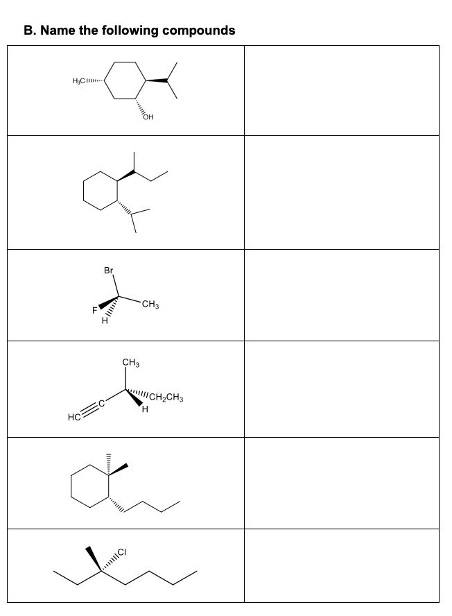 SOLVED: B. Name the following compounds: HgCl4 OH Br CH3 CH3 I-CH2-CH3 HC