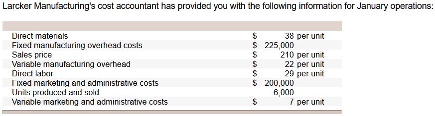 SOLVED: a. Determine the variable cost per unit. b. Determine the ...