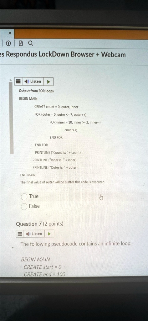 Output from FOR loops BEGIN MAIN CREATE count = 0, outer, inner FOR (outer = 0, outer = 2, inner ...